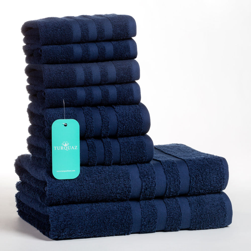 100% Turkish Cotton Navy Blue 8 Piece Towel Set - Final Sale – RobeMart
