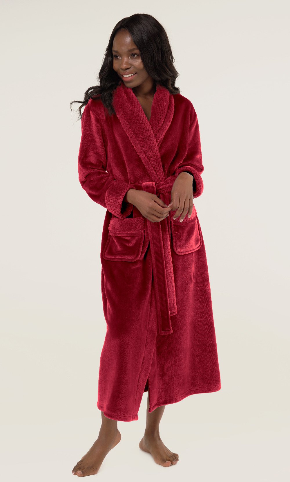 Burgundy Plush Soft Warm Fleece Womens Robe – RobeMart