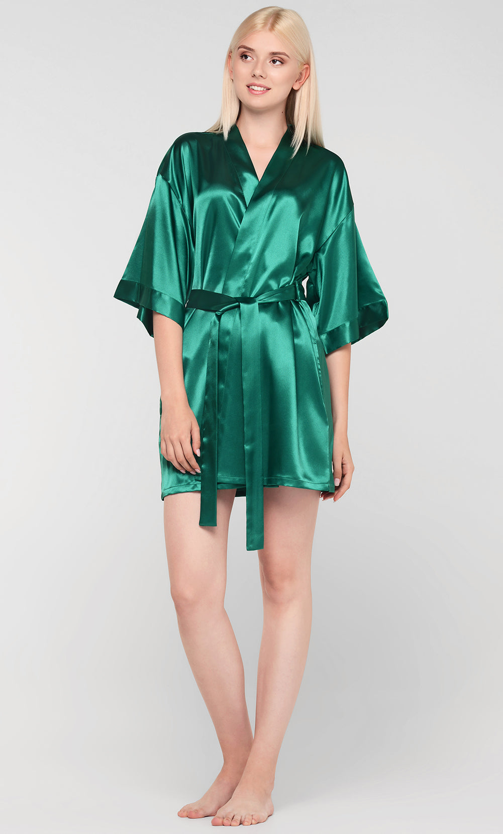 Lush Meadow Emerald Green Silky Satin Kimono Robe | Robemart Wholesale ...