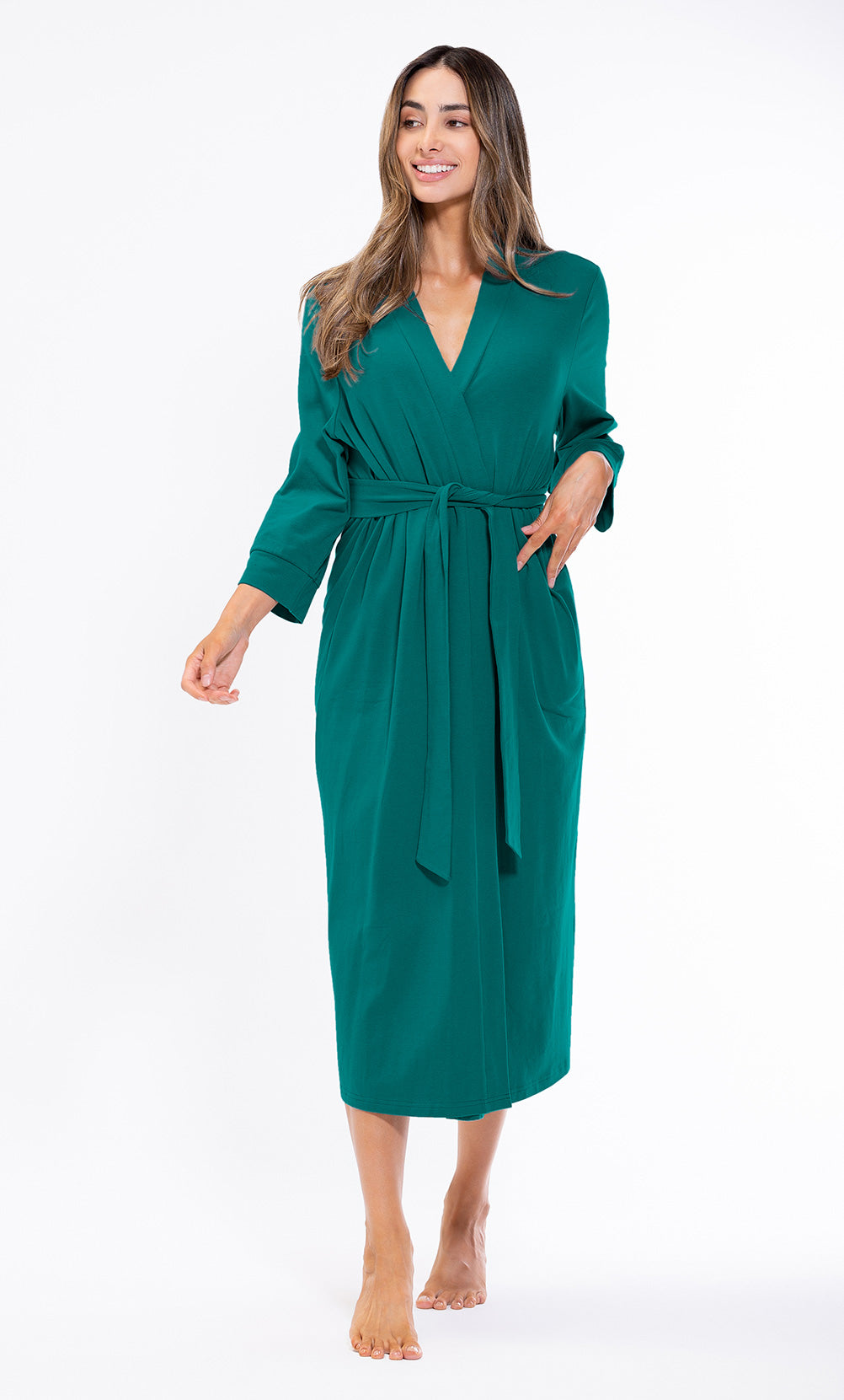 Cotton Dark Green Knit Kimono Robe Final Sale – RobeMart