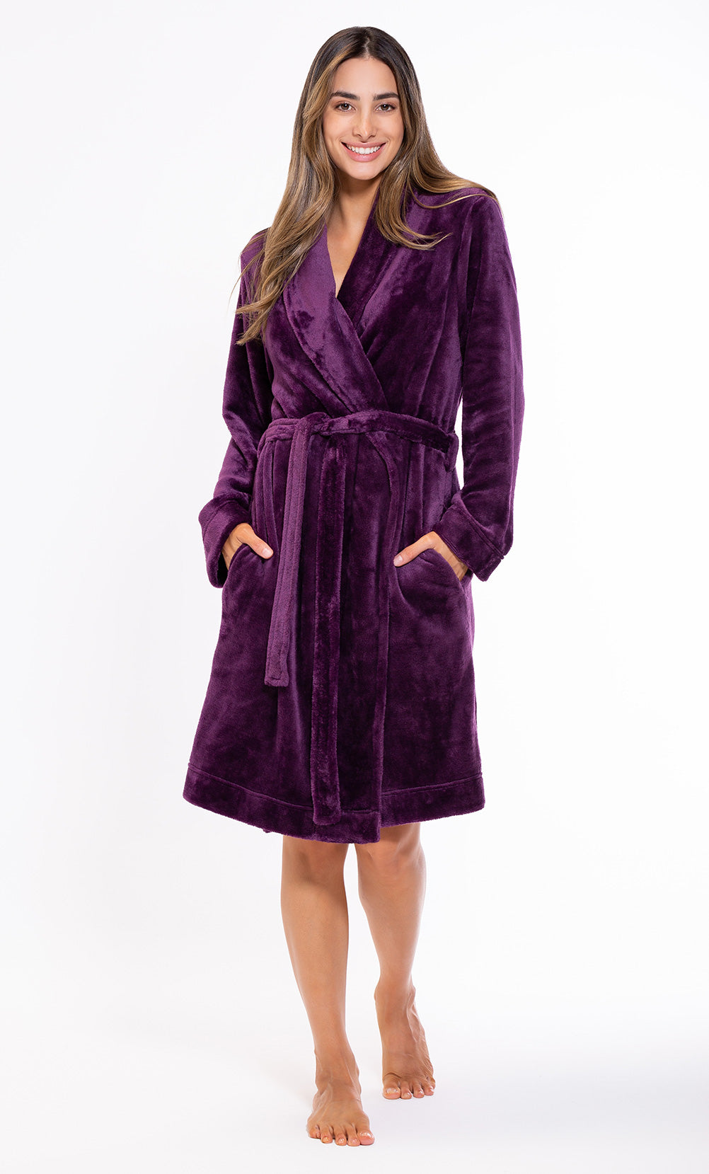 Super Soft Purple Lightweight Plush Shawl Short Women's Robe – RobeMart