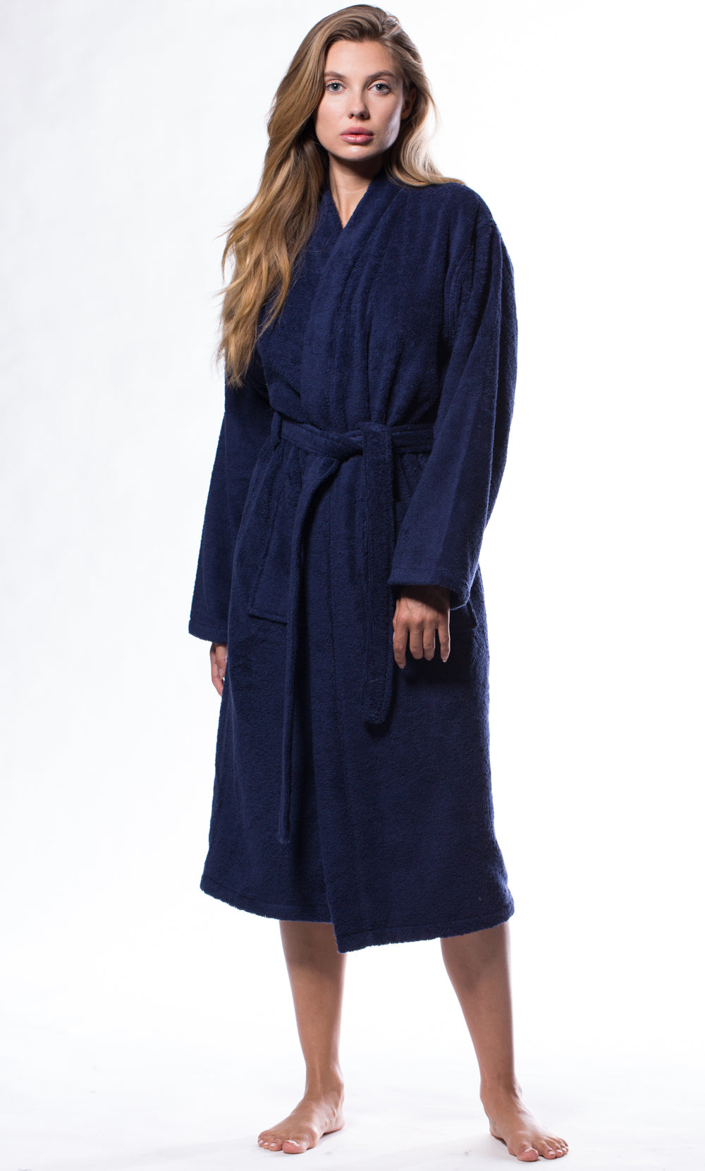 100% Turkish Cotton Navy Blue Terry Kimono Bathrobe – RobeMart