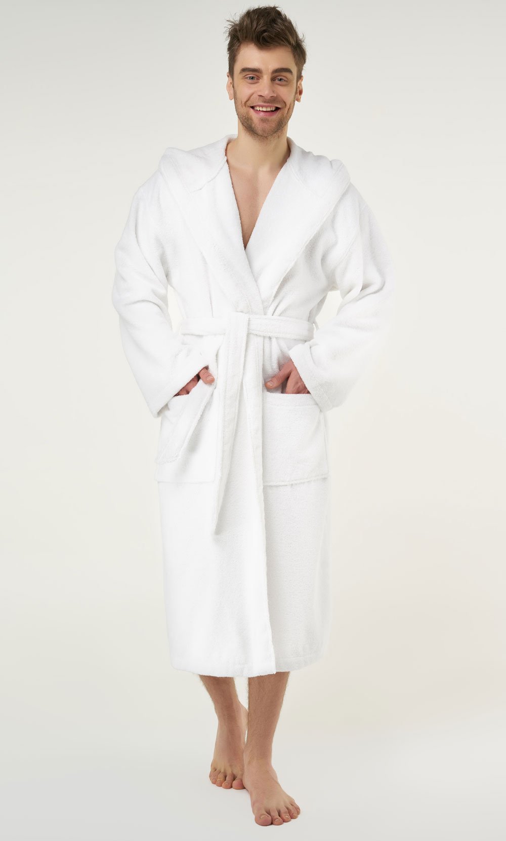 100% Turkish Cotton White Heavy Weight Hooded Terry Bathrobe – RobeMart